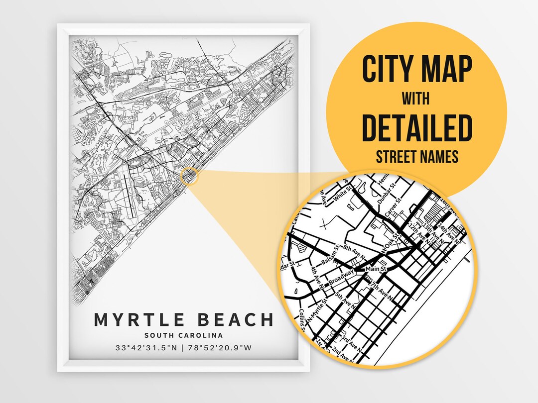Printable Map of Myrtle Beach South Carolina United States - Etsy
