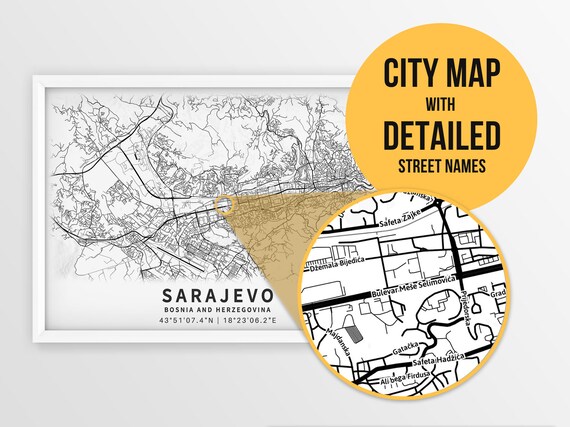 Printable Map of Sarajevo Bosnia and Herzegovina With Street - Etsy