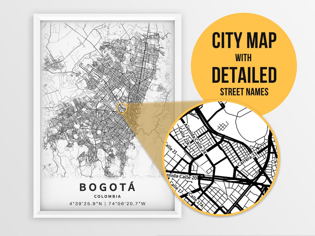 Printable Map of Bogotá Colombia With Street Names Instant - Etsy