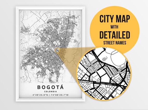 Printable Map of Bogotá Colombia With Street Names Instant - Etsy