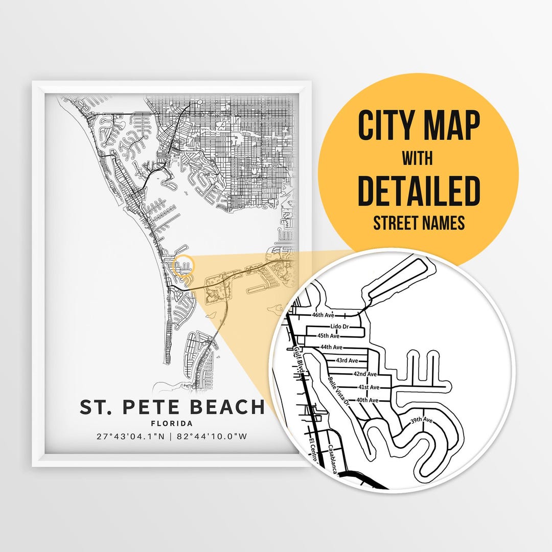 Printable Map of St. Pete Beach, Florida, USA With Street Names - Instant Download \ City Map ...