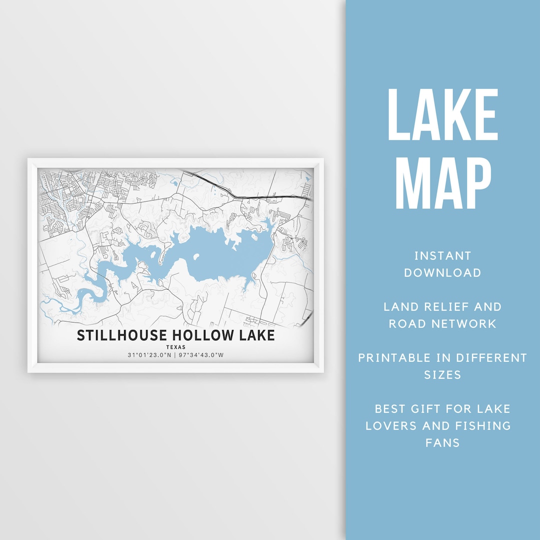 Printable Map of Stillhouse Hollow Lake, Texas, US - Instant Download ...