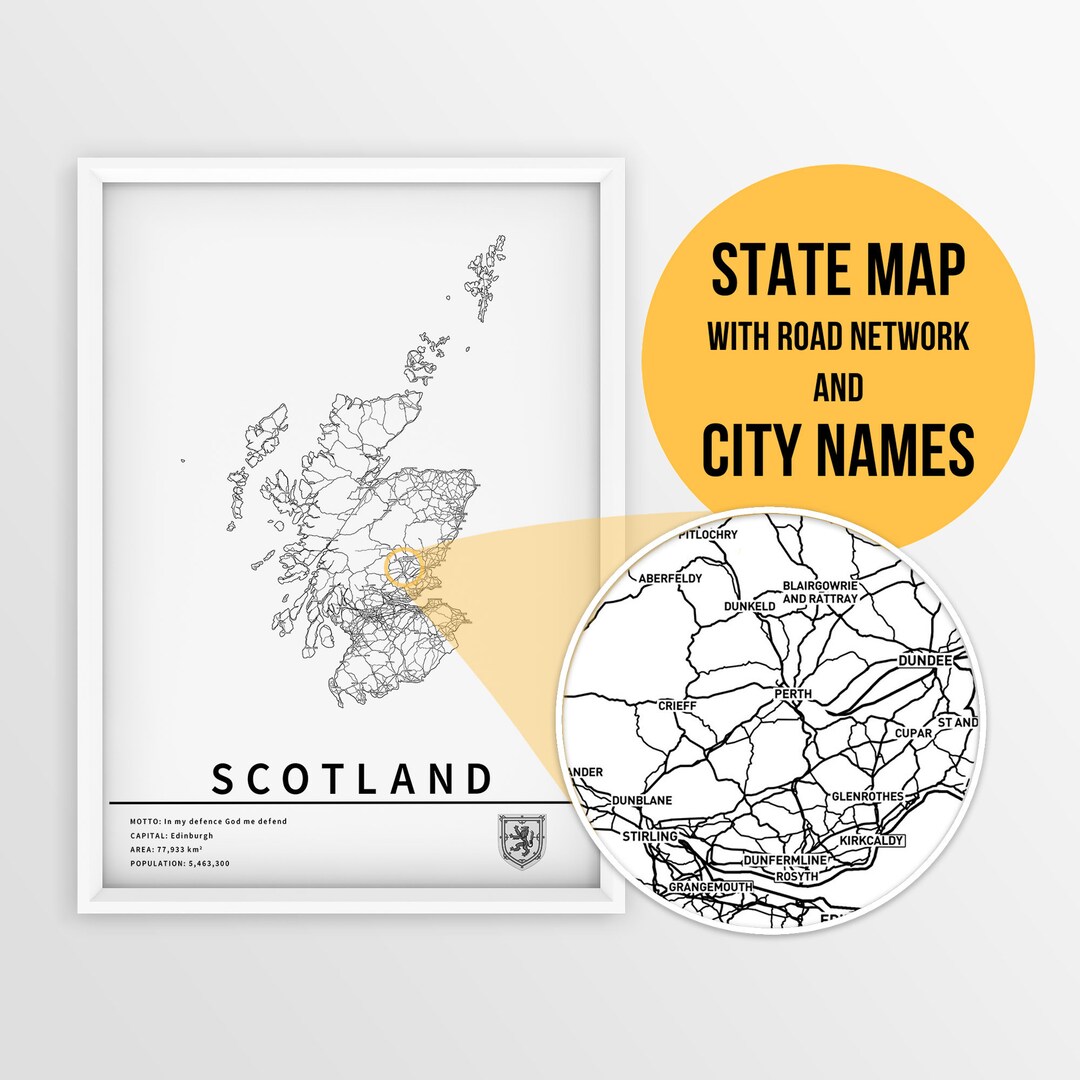 Printable Map of Scotland, United Kingdom - Instant Download \ Country ...