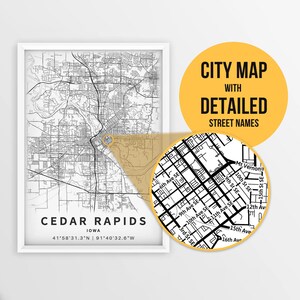 Printable Map of Cedar Rapids, Iowa, USA With Street Names - Instant ...