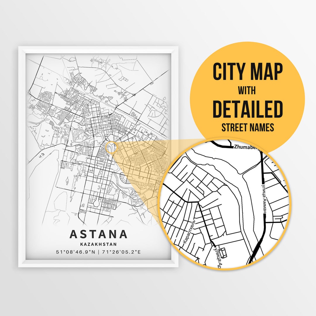 Printable Map of Astana, Kazakhstan With Street Names - Instant ...