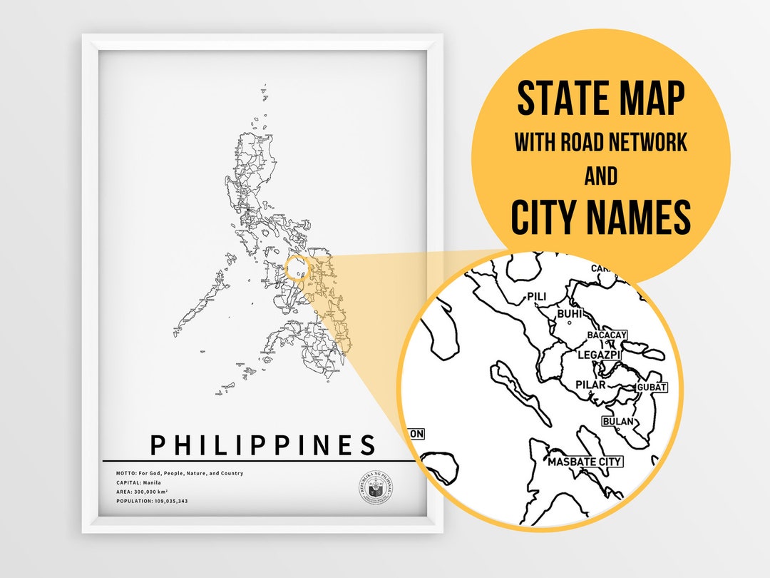 Printable Map of Philippines With City Names and Roads - Etsy