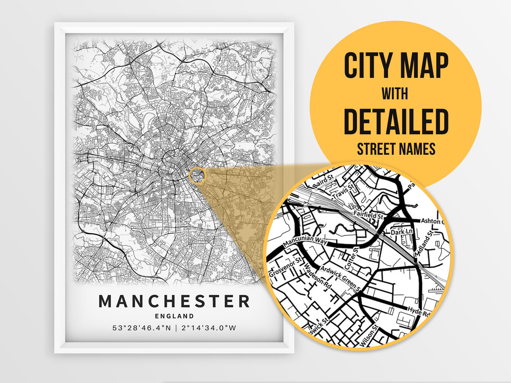 Printable Map of Manchester England United Kingdom with | Etsy
