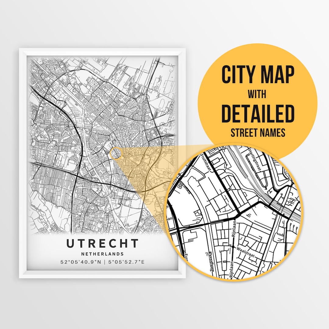 Druckbare Karte von Utrecht, Niederlande mit Straßennamen - Sofort ...
