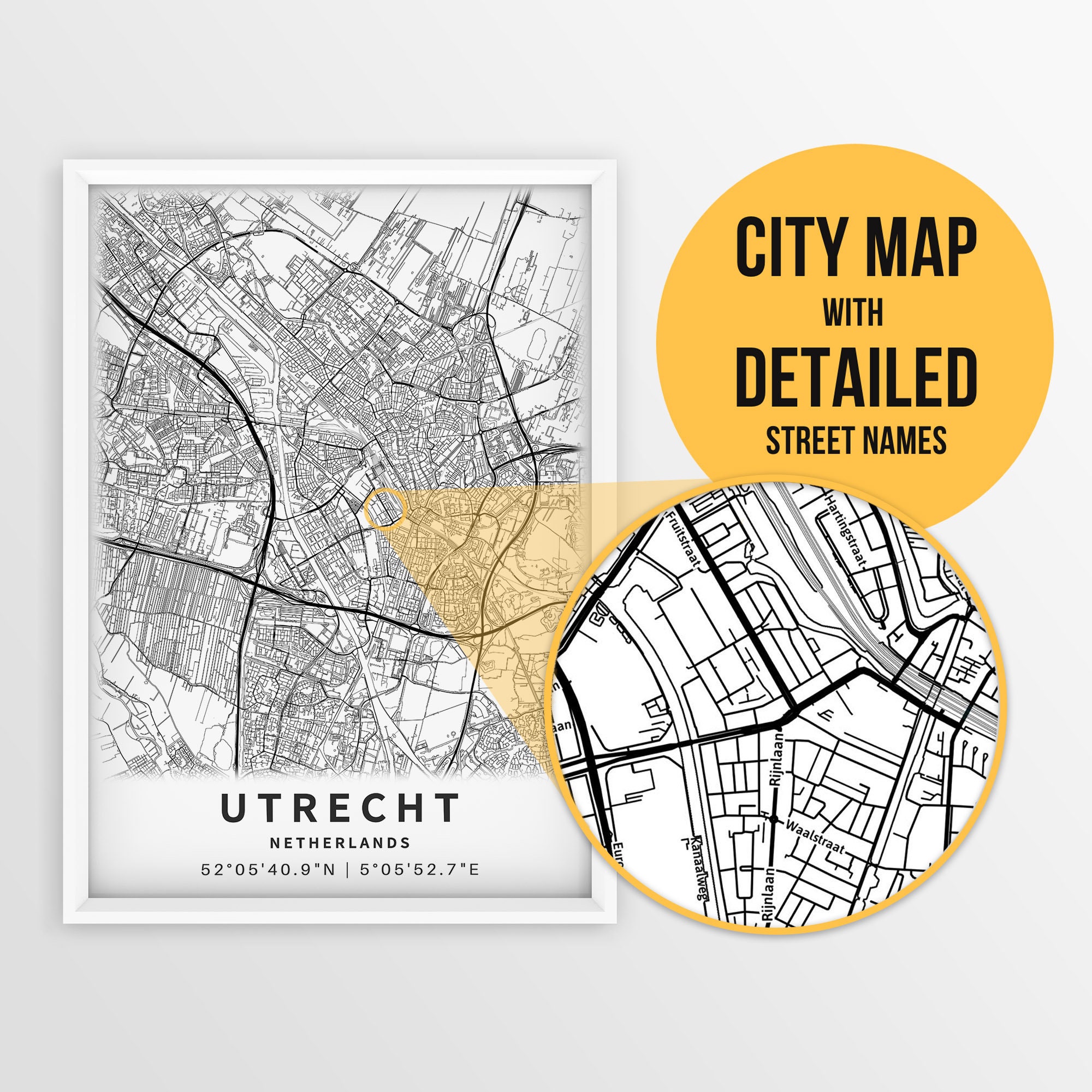 Printable Map of Utrecht, Netherlands With Street Names - Instant ...