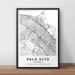 Printable Map of Palo Alto, California, USA With Street Names - Instant ...
