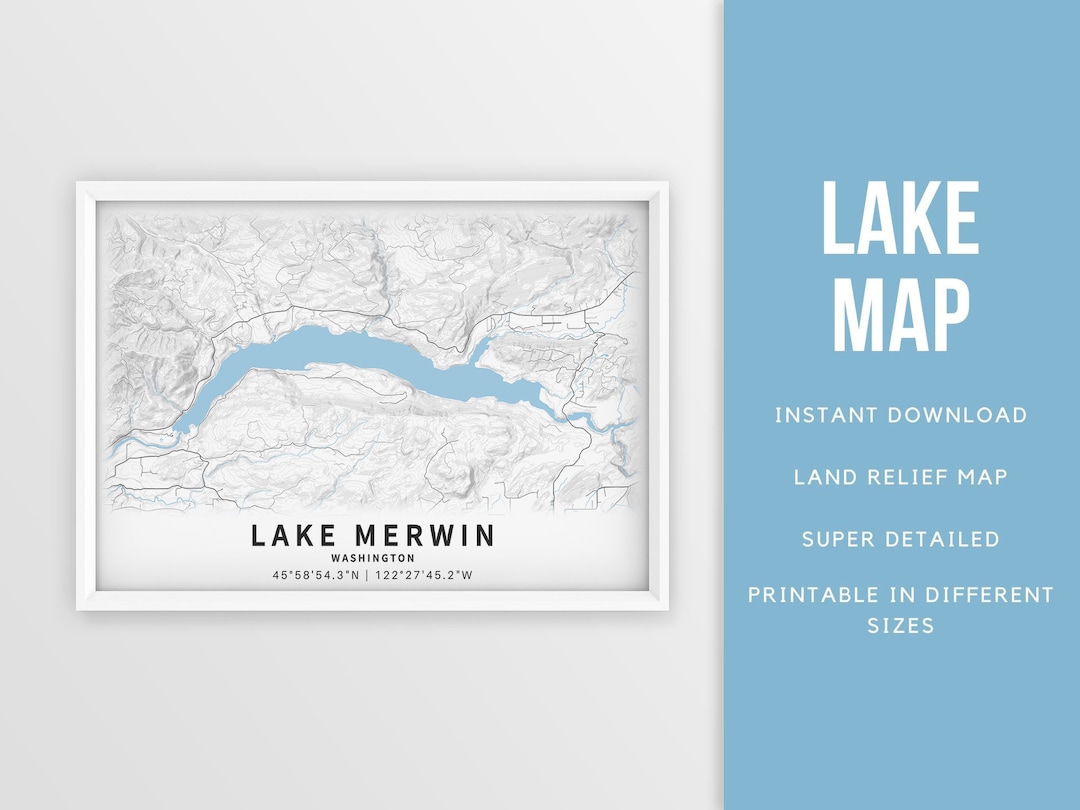 Printable Map of Lake Merwin Washington United States - Etsy