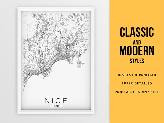 Printable Map of Nice France Instant Download City Map | Etsy UK