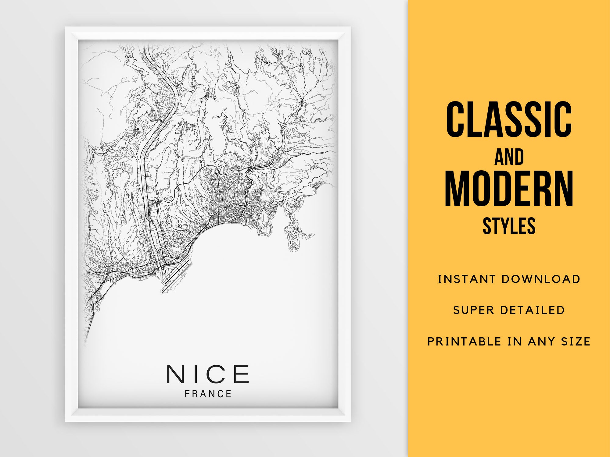 Printable Map of Nice France Instant Download City Map - Etsy UK