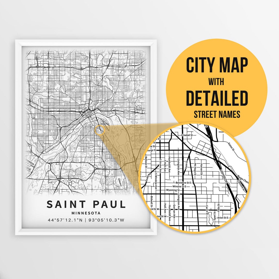 Printable Map of Saint Paul, Minnesota, USA With Street Names - Instant ...