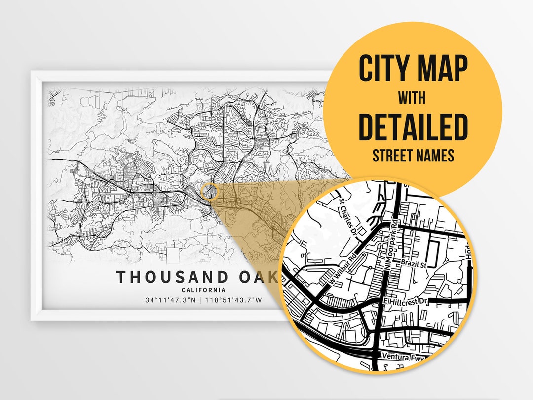 Printable Map of Thousand Oaks California CA United States - Etsy