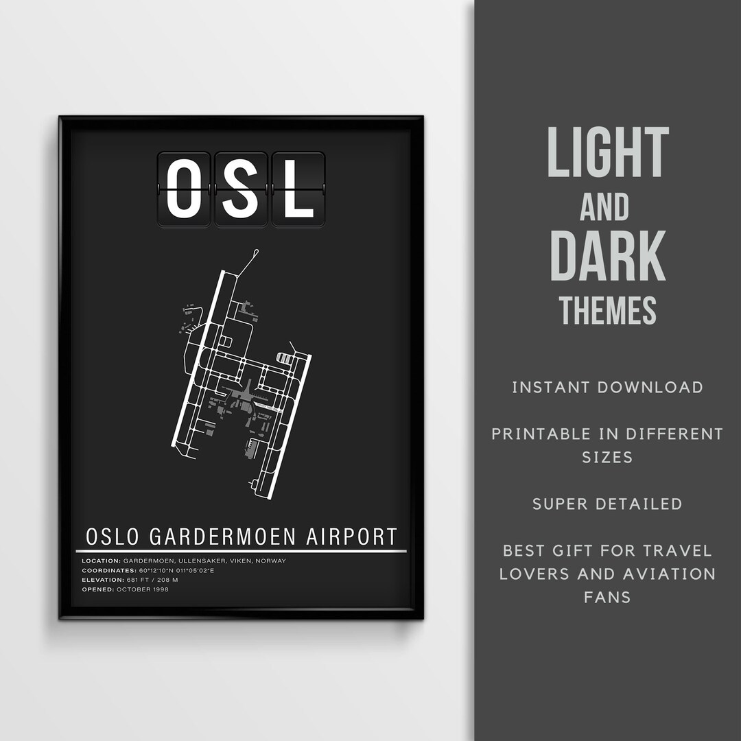 OSL Oslo Gardermoen Airport Poster - Instant Download \ Airport Map ...