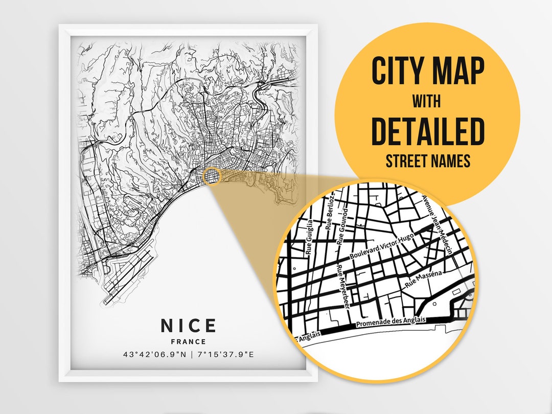 Printable Map of Nice France With Street Names French Riviera - Etsy UK