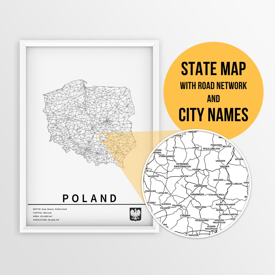 Printable Map of Poland With City Names and Roads Instant Download ...