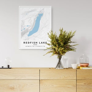 Printable Map of Redfish Lake, Idaho, US - Instant Download \ Lake Map ...
