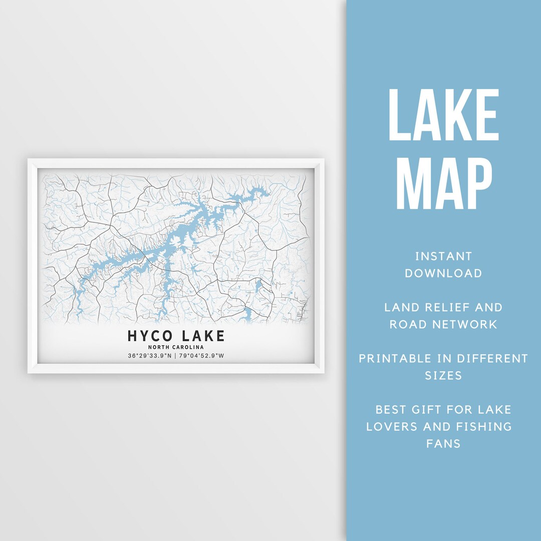 Printable Map of Hyco Lake, North Carolina, US - Instant Download ...