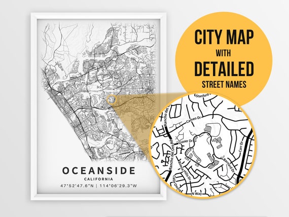Printable Map of Oceanside California United States With | Etsy
