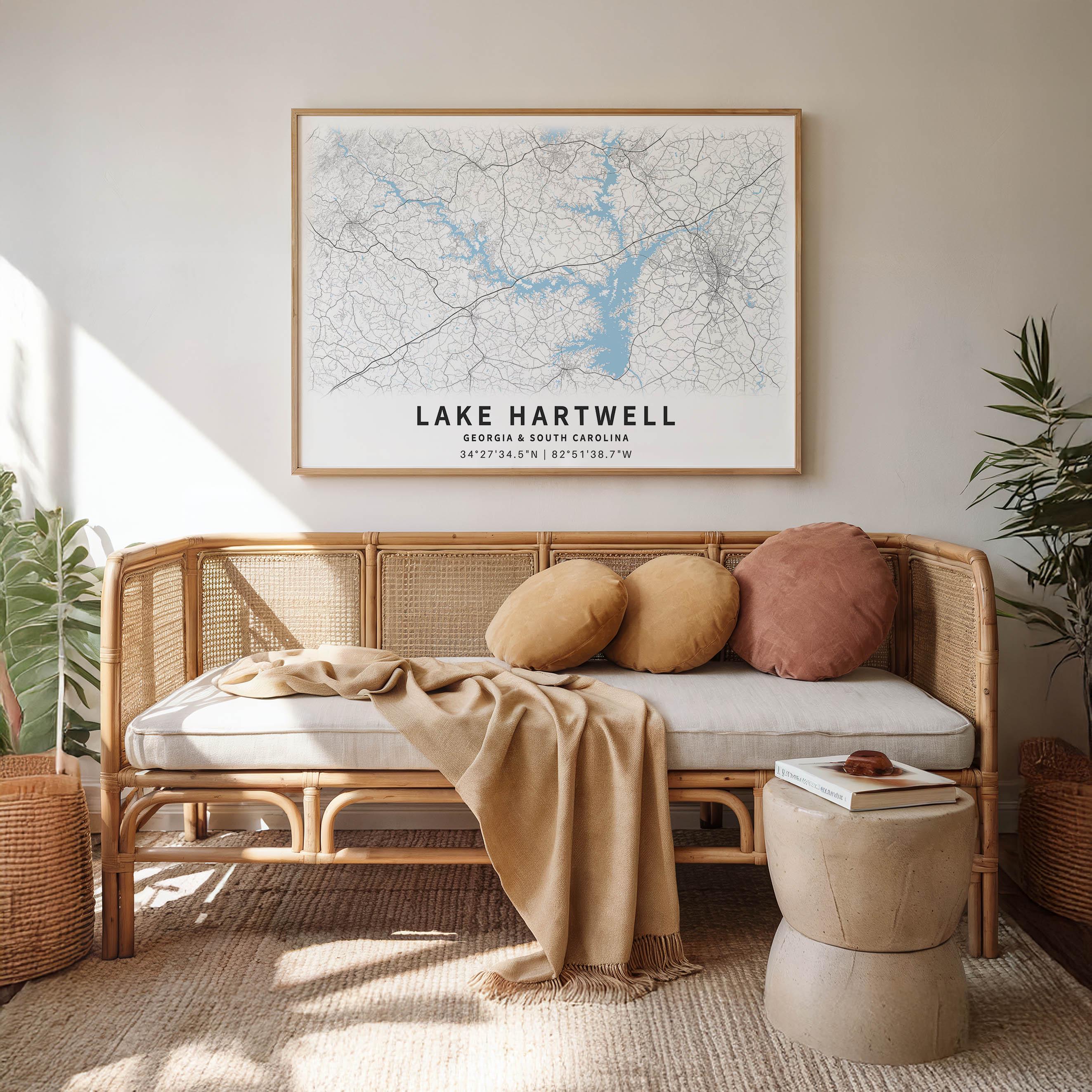 Lake Hartwell Map Poster, Printable Georgia & South Carolina Lakehouse ...
