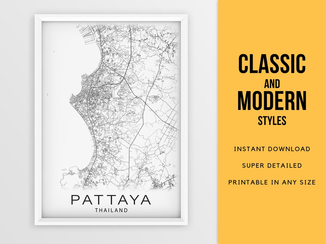 Printable Map of Pattaya Thailand Instant Download City - Etsy