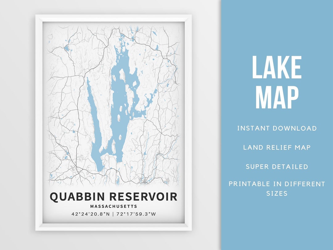 Printable Map of Quabbin Reservoir Massachusetts United - Etsy