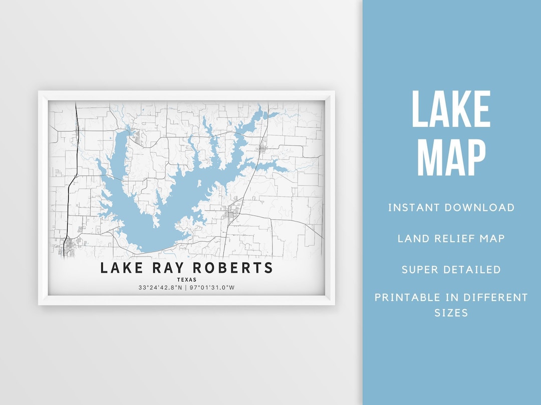 Printable Map of Lake Ray Roberts Texas United States - Etsy