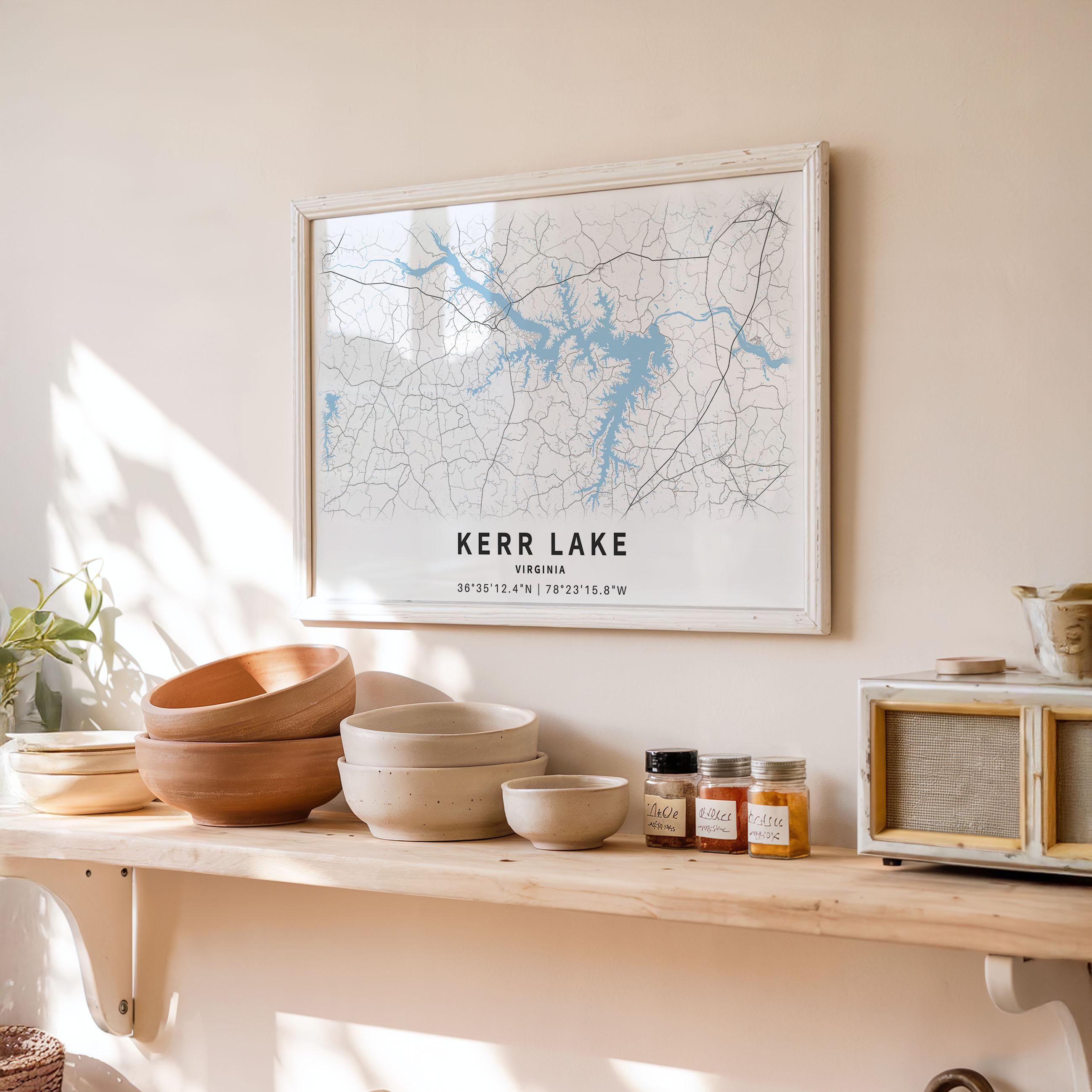 Kerr Lake Map Poster, Printable North Carolina Virginia Lake House ...