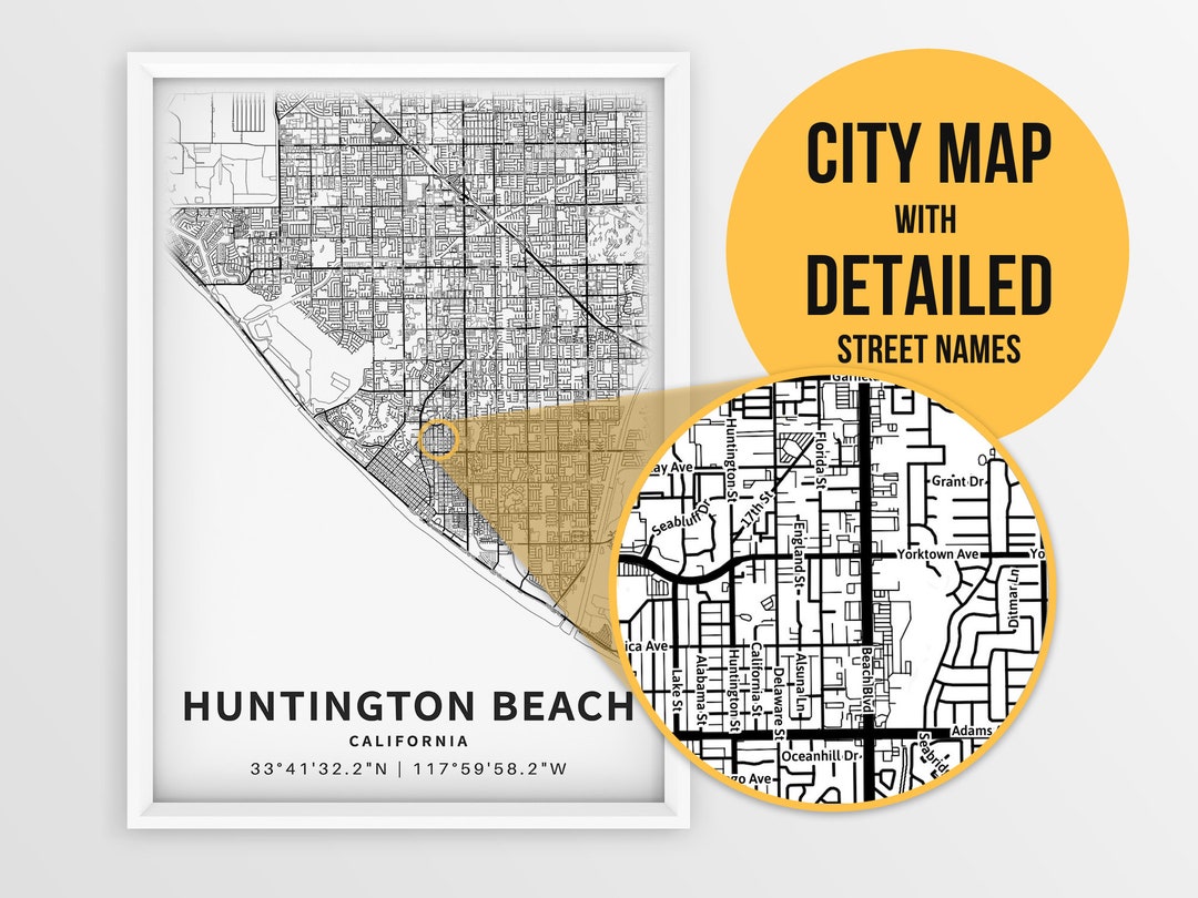 Printable Map of Huntington Beach California United States - Etsy