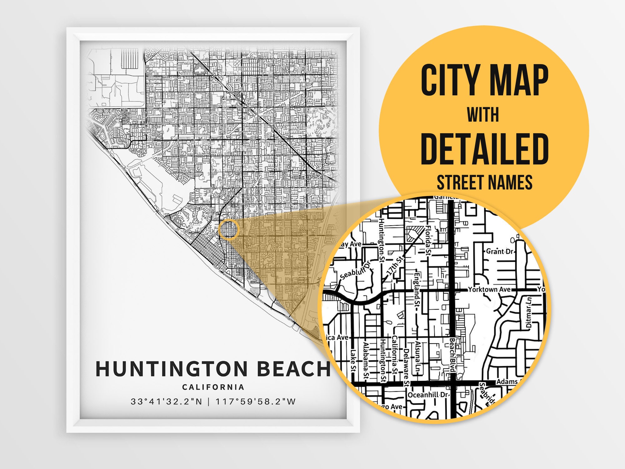 Printable Map of Huntington Beach California United States | Etsy