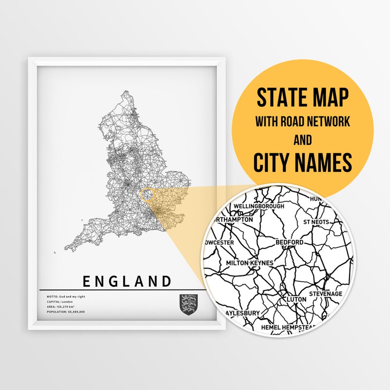Road Map for England - Etsy