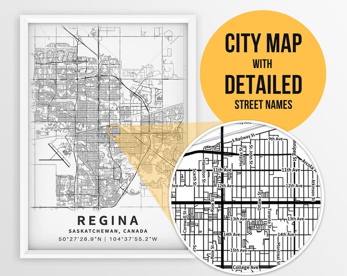 REGINA MAP - Minimalist Regina Art Print, Customizable City Map, High ...