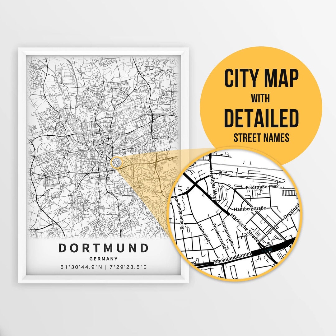 Printable Map of Dortmund, Germany With Street Names - Instant Download ...