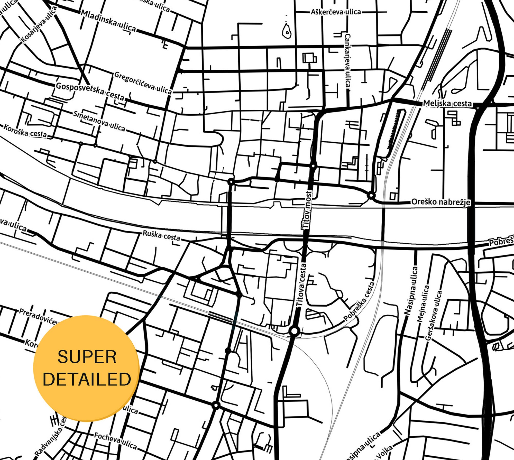 Printable Map of Maribor, Slovenia With Street Names - Instant Download ...