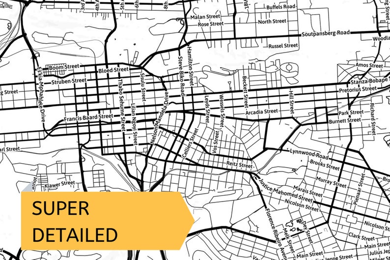 Printable Map of Pretoria, South Africa With Street Names - Instant ...