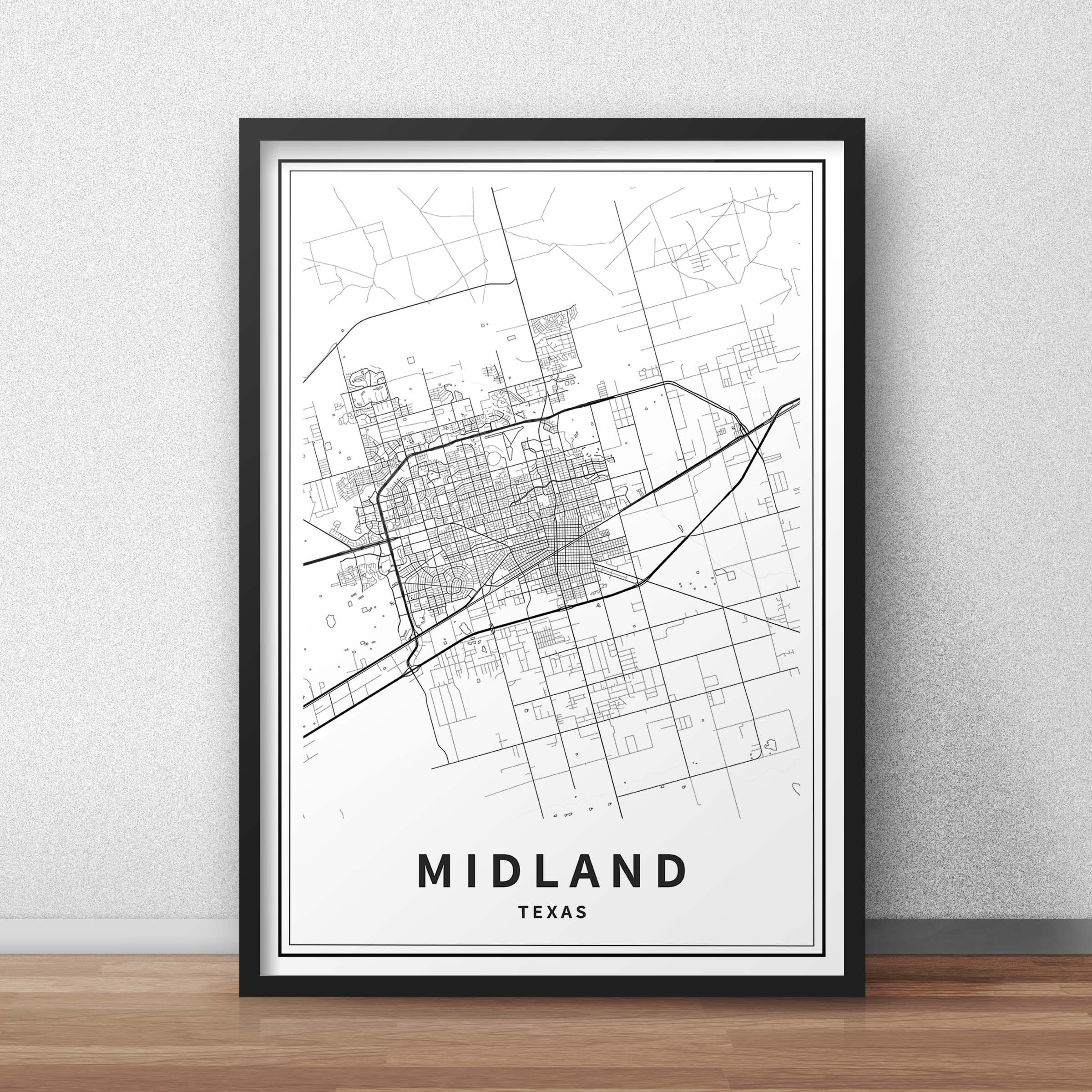 Mapa imprimible de Midland Texas Mapa de la ciudad de Estados - Etsy México