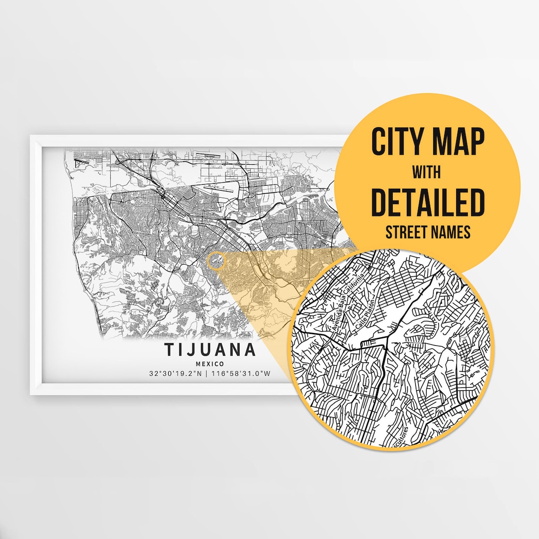 Mapa imprimible de Tijuana, México con nombres de calles - Descarga ...