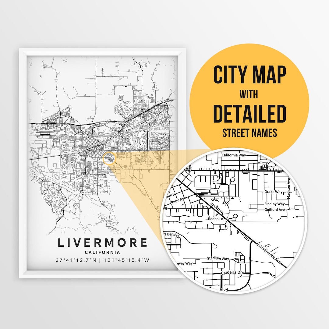 Printable Map of Livermore, California, USA With Street Names - Instant ...