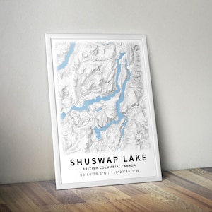 Printable Map of Shuswap Lake, British Columbia, Canada - Instant ...