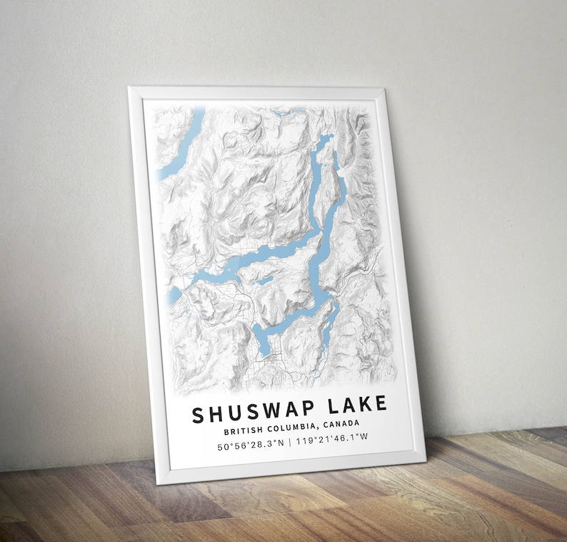 Printable Map of Shuswap Lake British Columbia Canada | Etsy