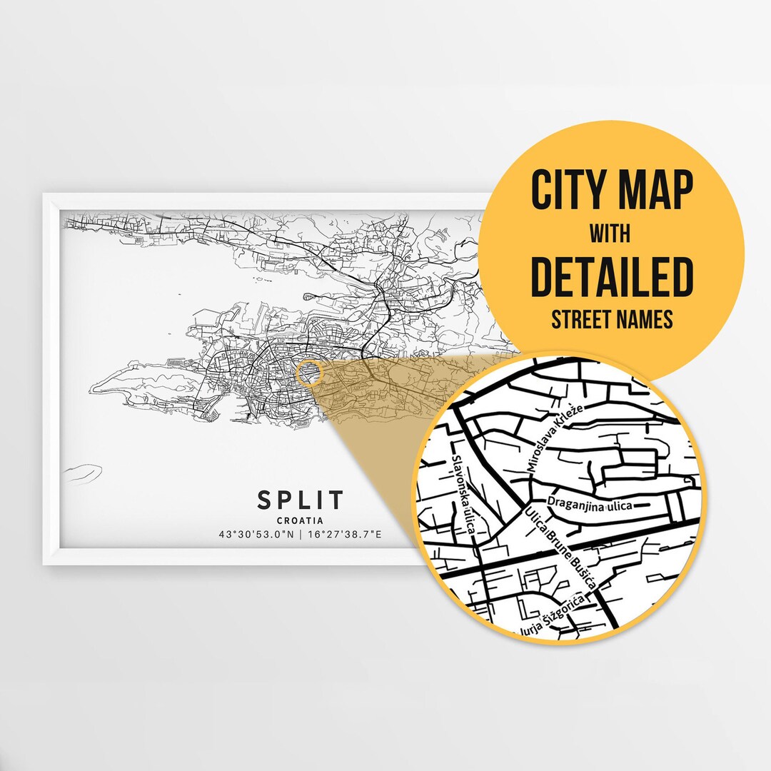 Printable Map of Split, Croatia With Street Names Instant Download City ...