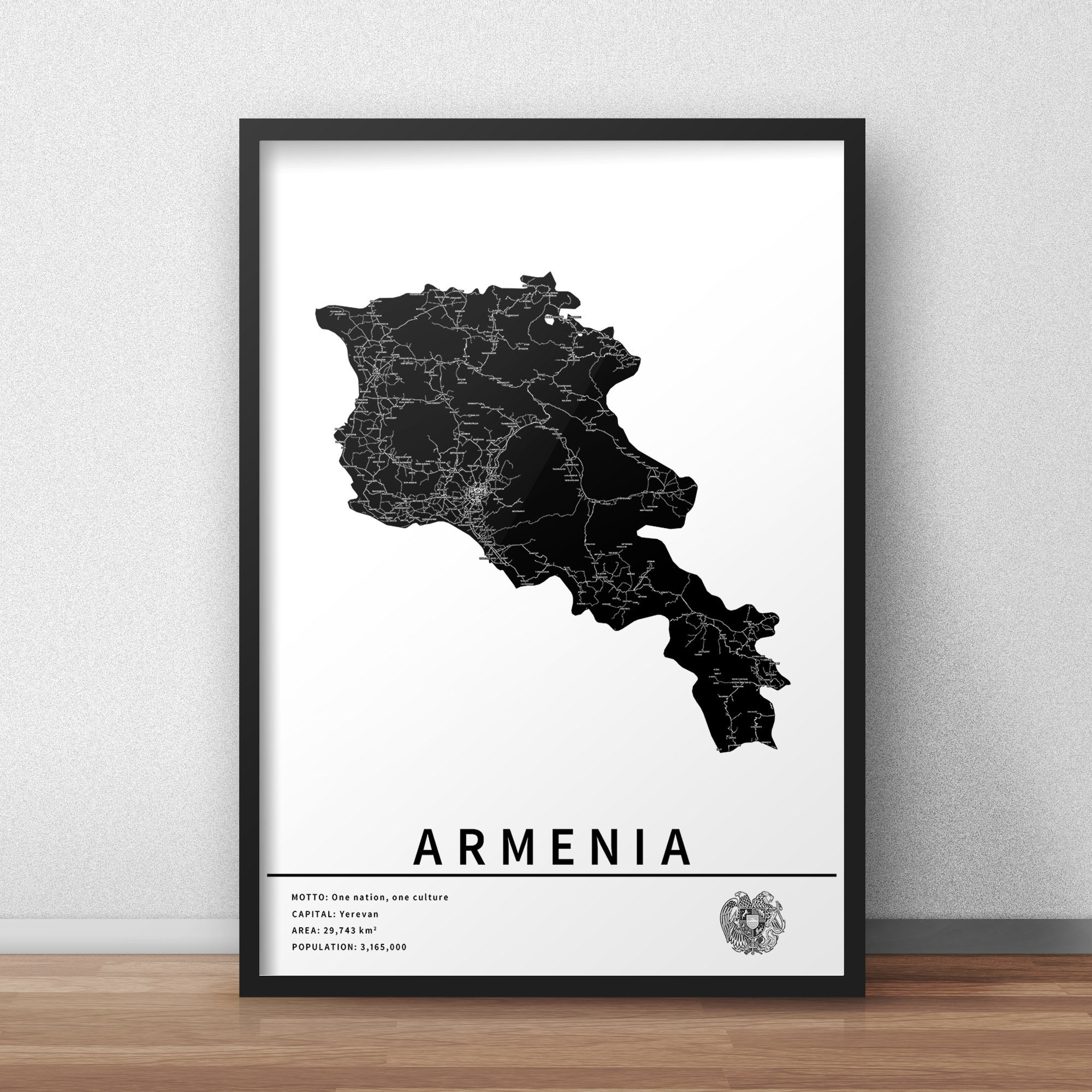 Printable Map of Armenia With City Names and Roads - Instant Download ...