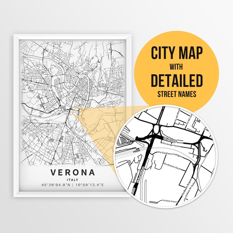 Map of Italy With Verona - Etsy