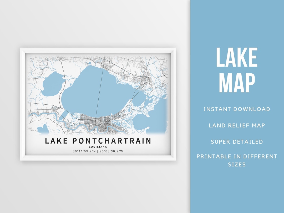 Printable Map of Lake Pontchartrain Louisiana United States - Etsy
