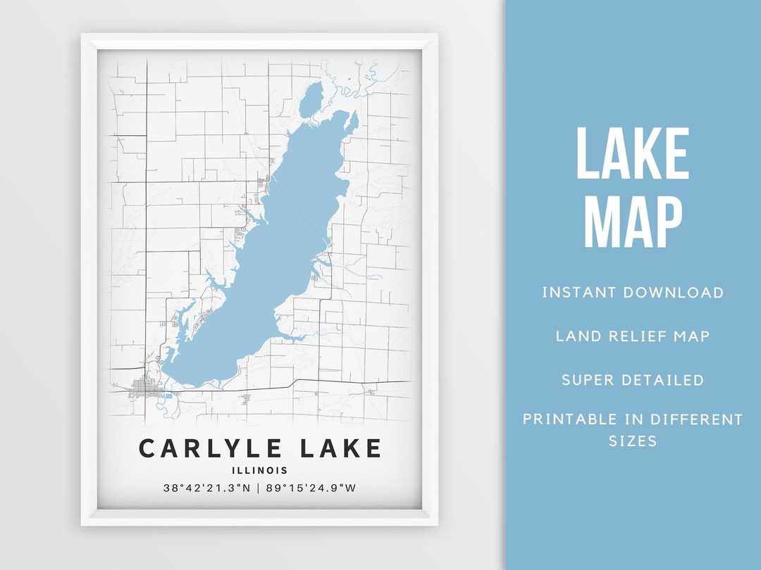 Printable Map of Carlyle Lake Illinois United States - Etsy