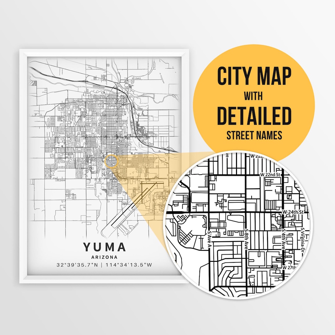 Printable Map of Yuma, Arizona, USA With Street Names Instant Download ...