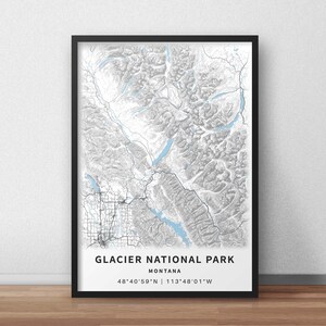 Printable Map Glacier National Park, Montana Topography Poster Instant ...