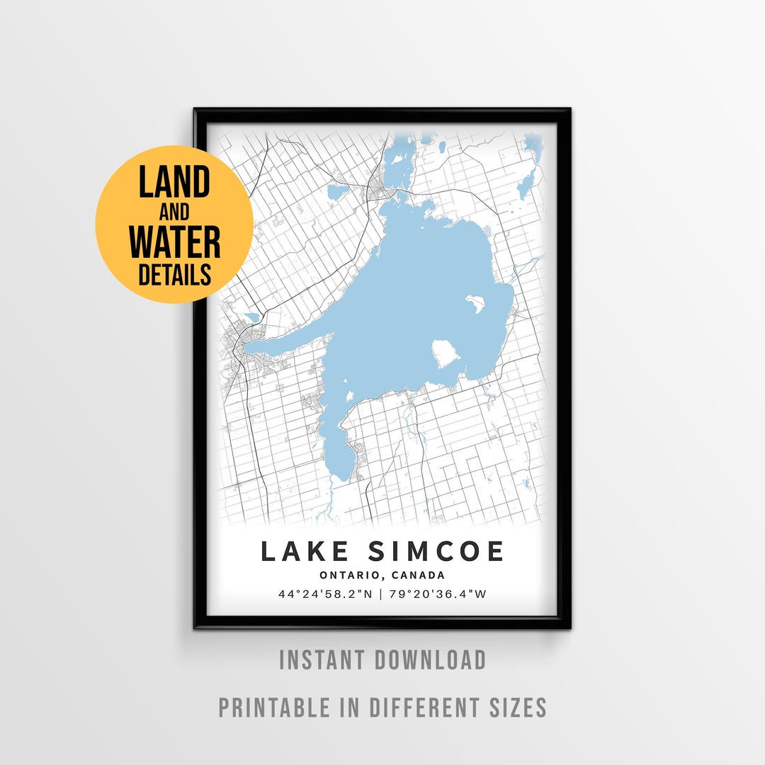 Lake Simcoe Map Poster, Printable Ontario Lake House Decor (instant ...